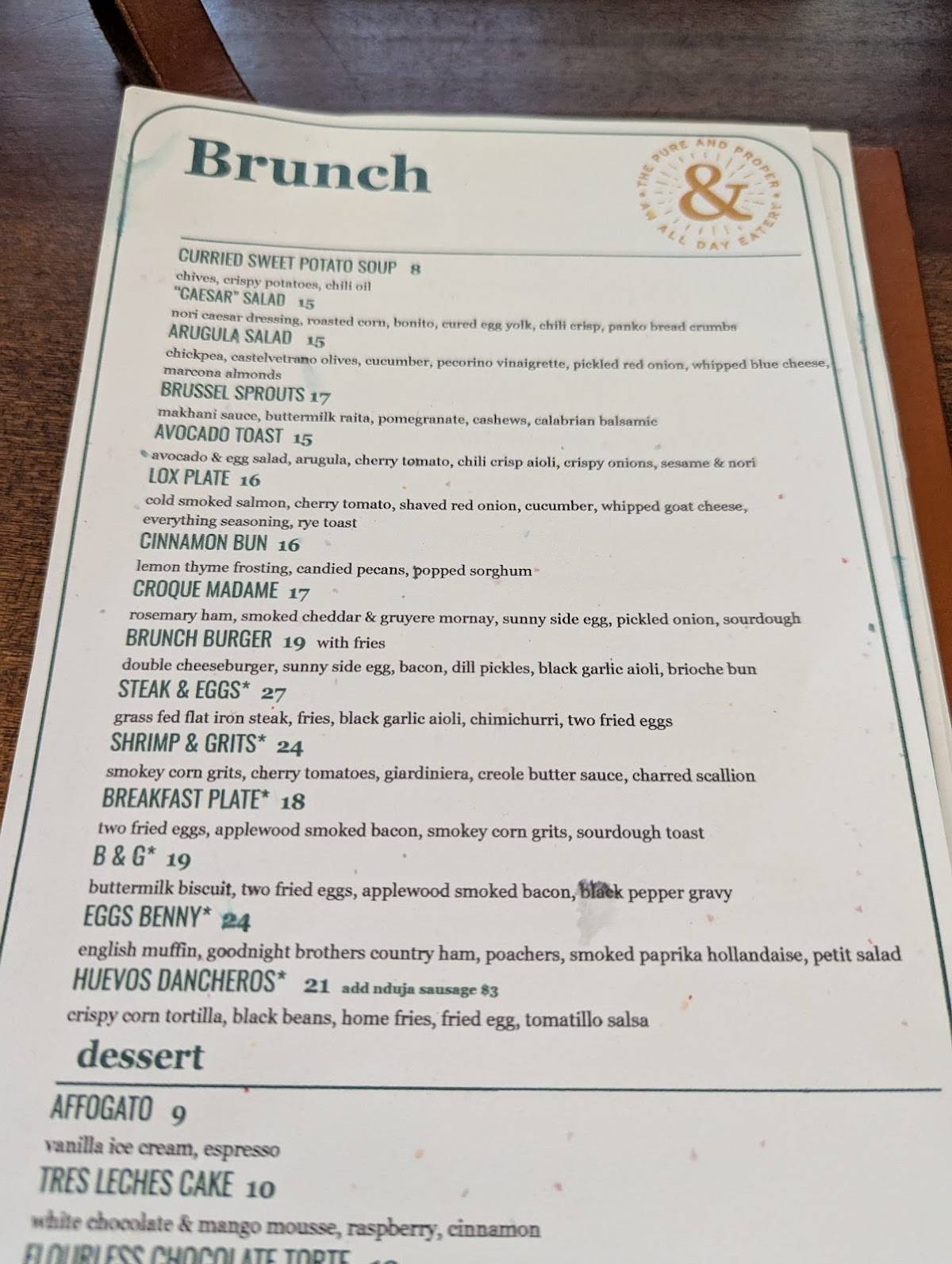 Menu at The Pure & Proper restaurant, Black Mountain