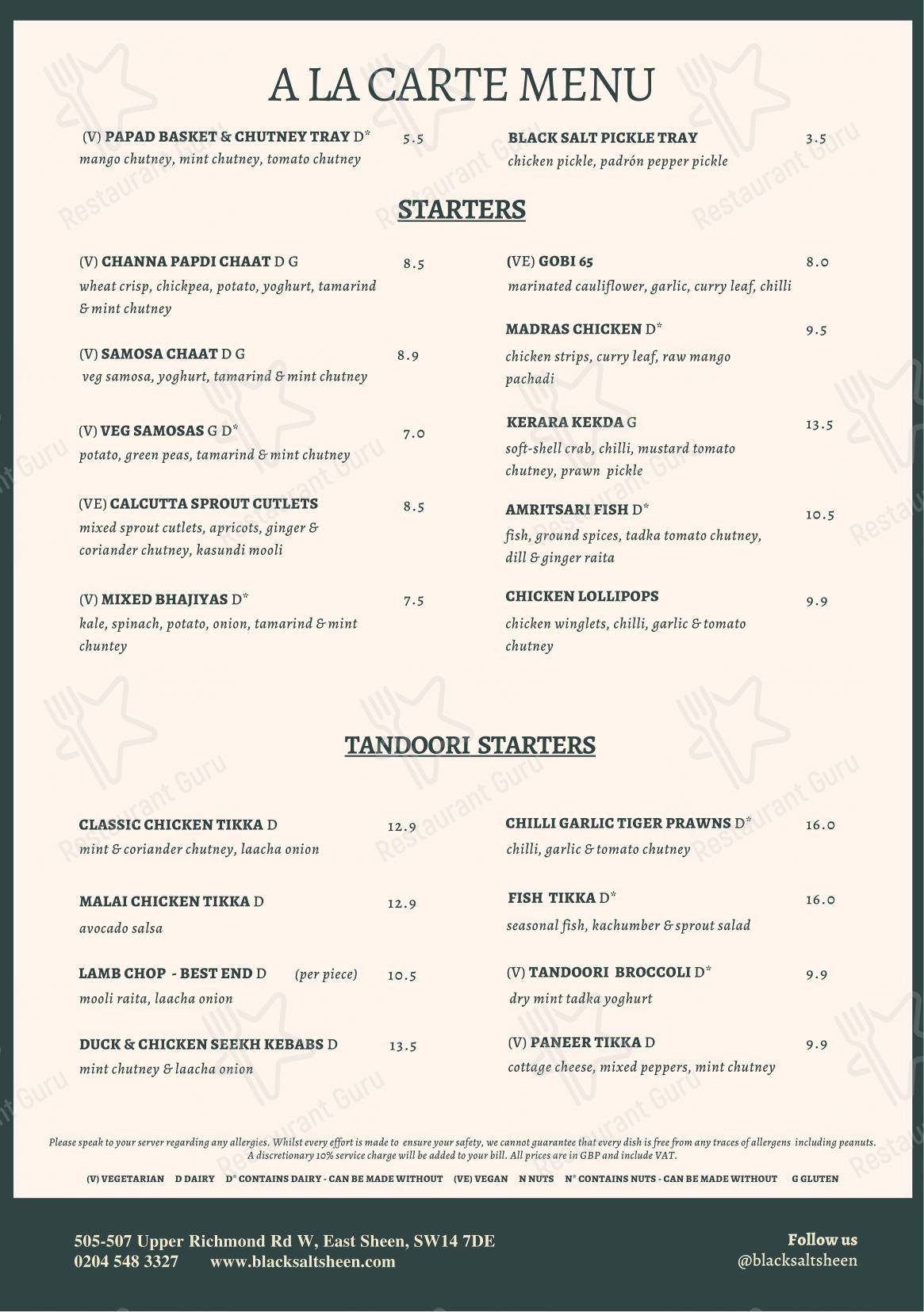 Menu at Black Salt Sheen restaurant, London, 505-507 Upper Richmond ...