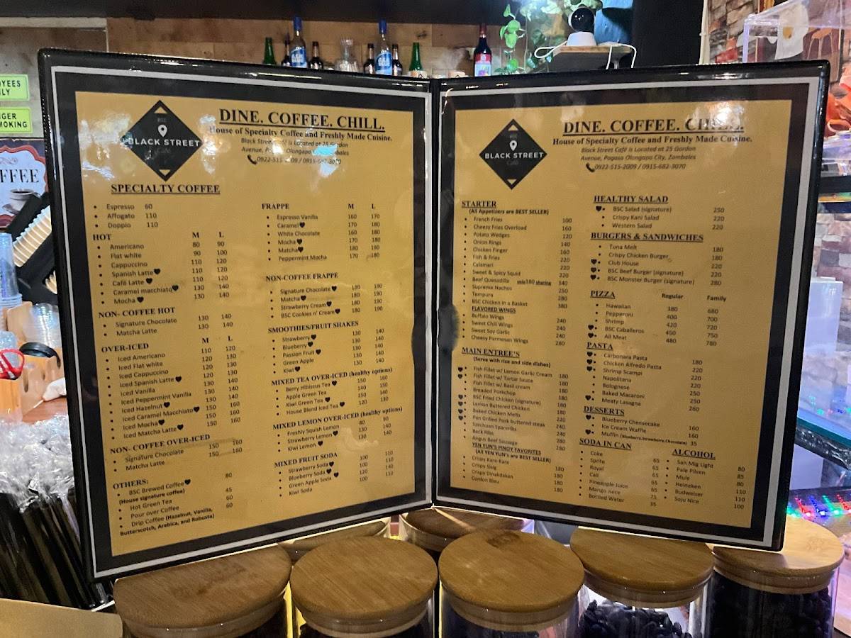 Menu at Black Street Cafe, Subic Bay Freeport Zone