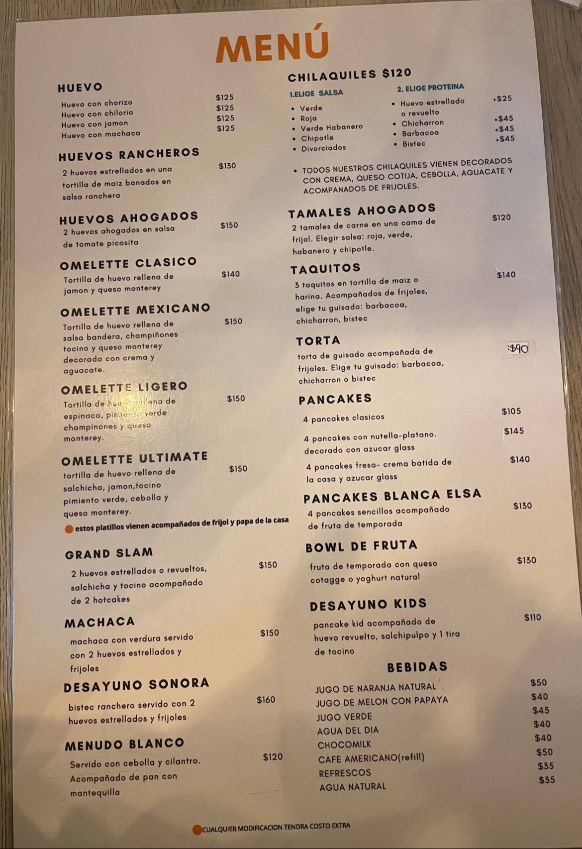 Menu at Blanca Elsa Desayunos restaurant, San Luis Río Colorado