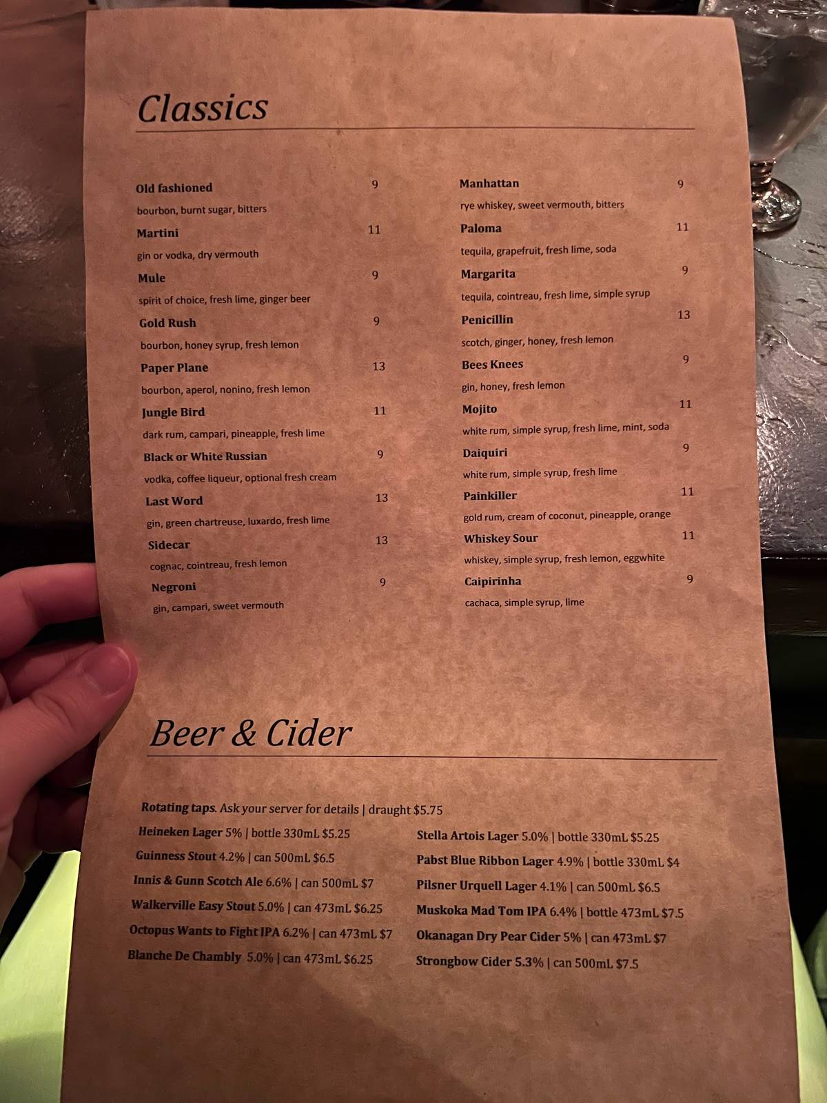 Menu at Blind Owl pub & bar, Windsor
