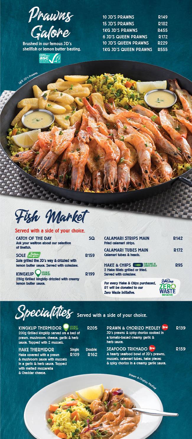 Menu at John Dory's Mimosa Mall restaurant, Bloemfontein, Shop 33
