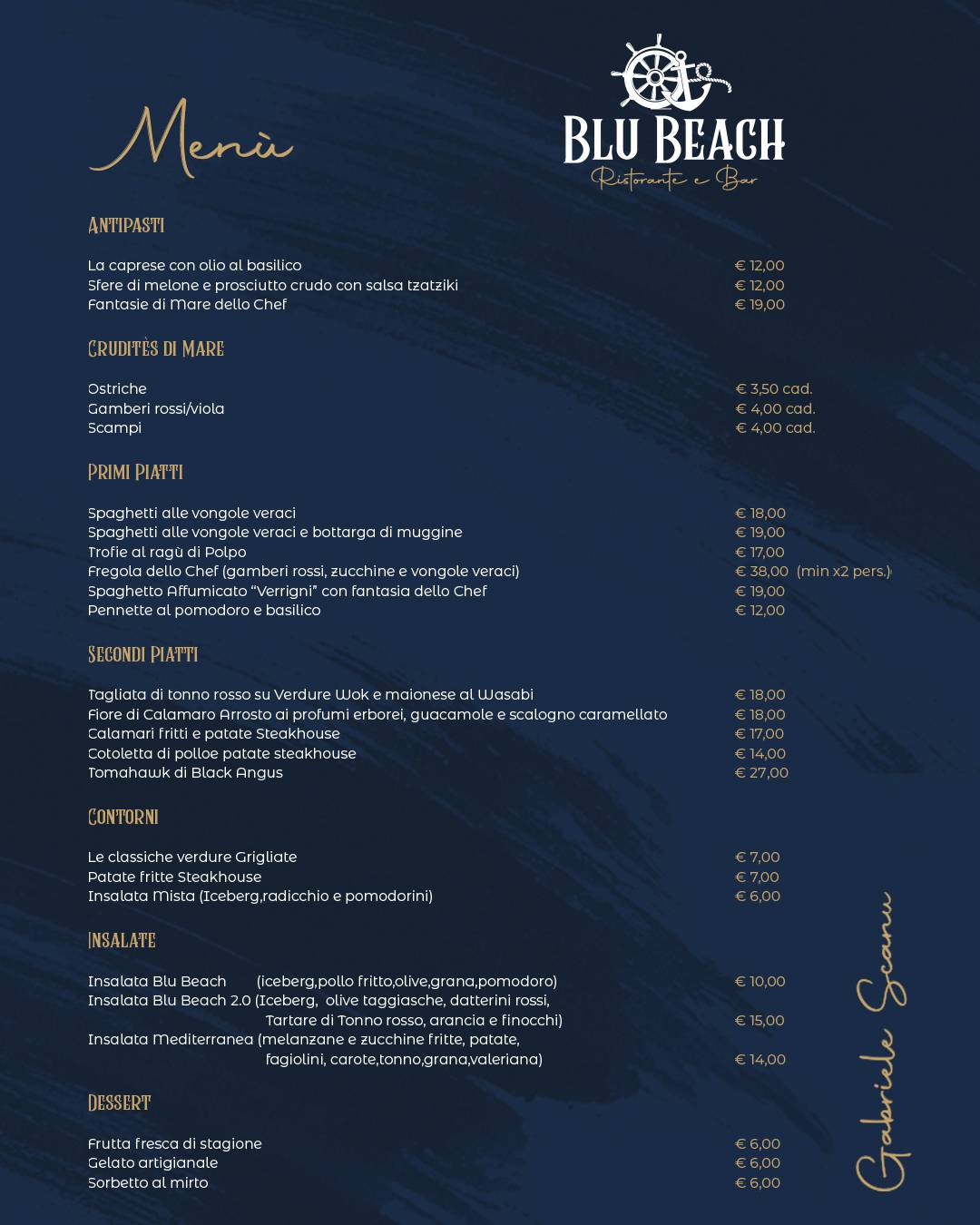 Menu da Blu Beach Valledoria pub & bar, Valledoria