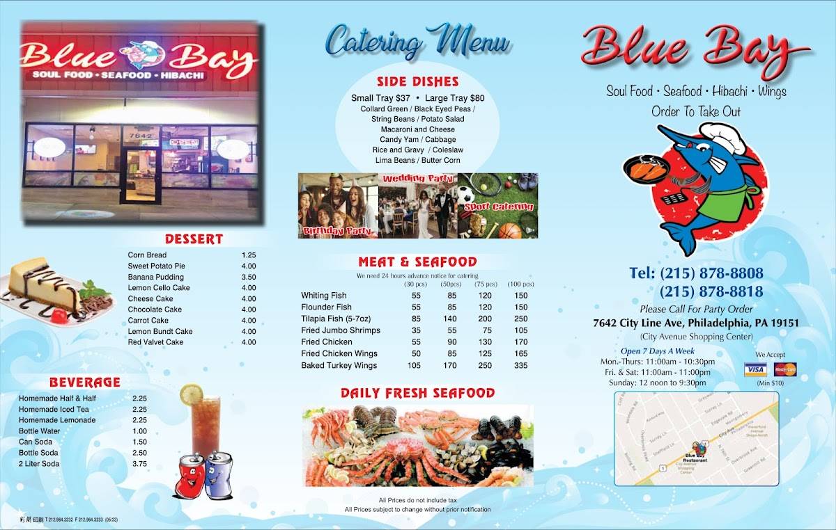 Menu at Blue Bay restaurant, Philadelphia, 7642 City Line Avenue