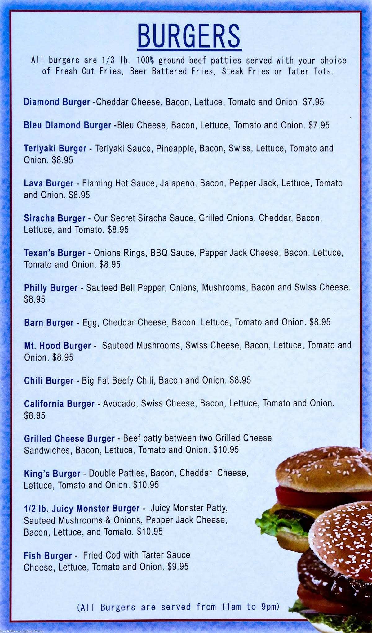 Menu at Blue Diamond Pool Grill pub & bar, Salem