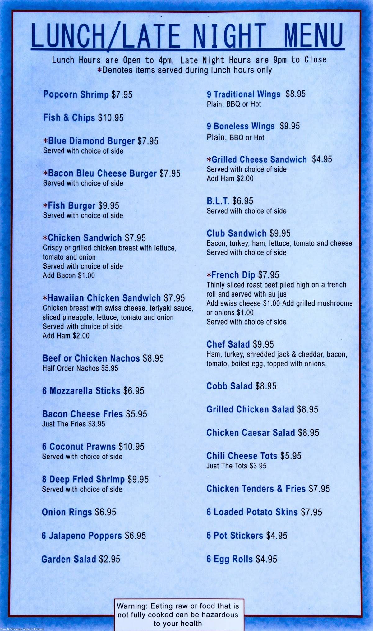 Menu at Blue Diamond Pool Grill pub & bar, Salem