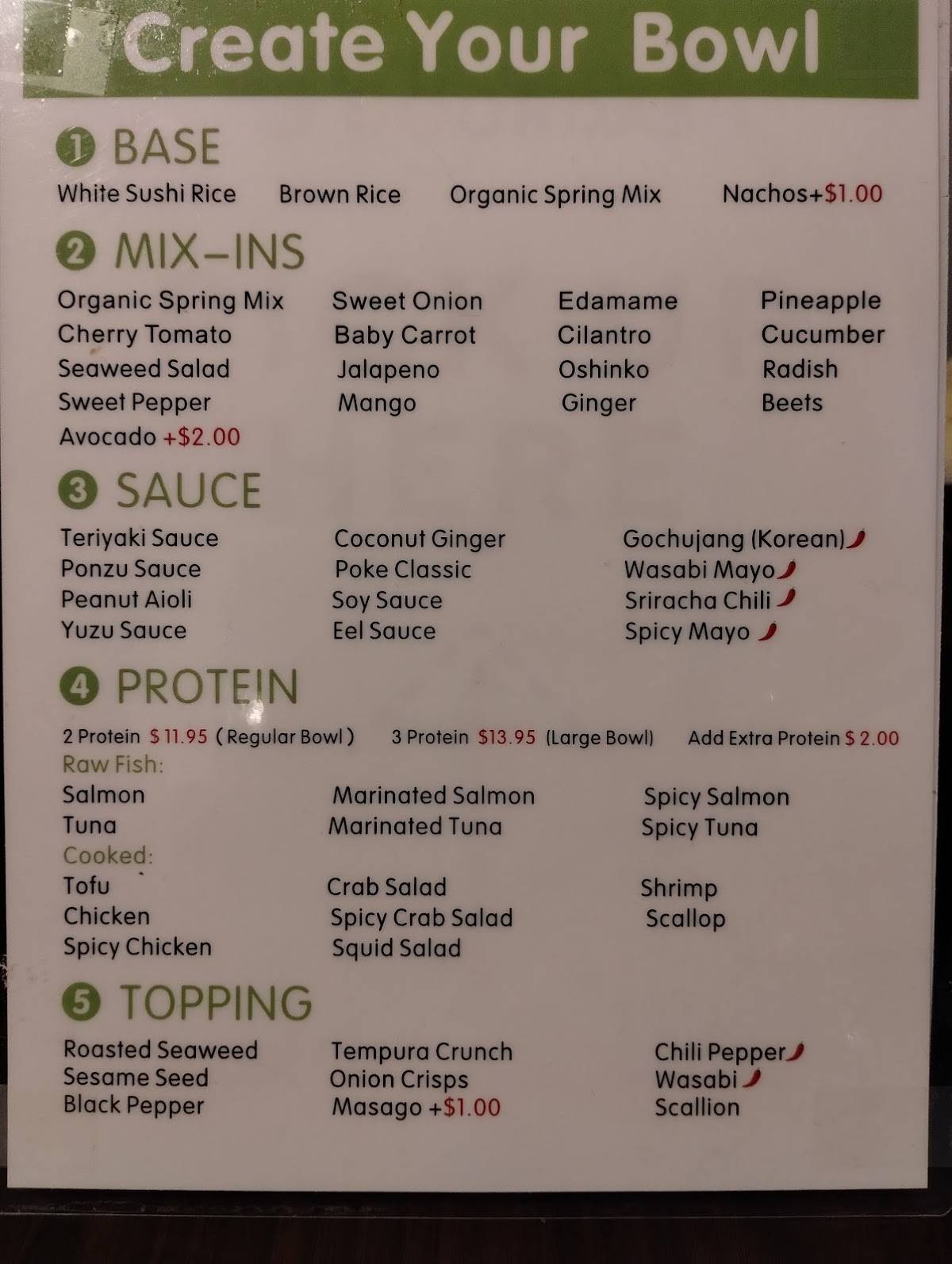 Menu at Blue Fish Hawaii Poke Bowl restaurant, Ames