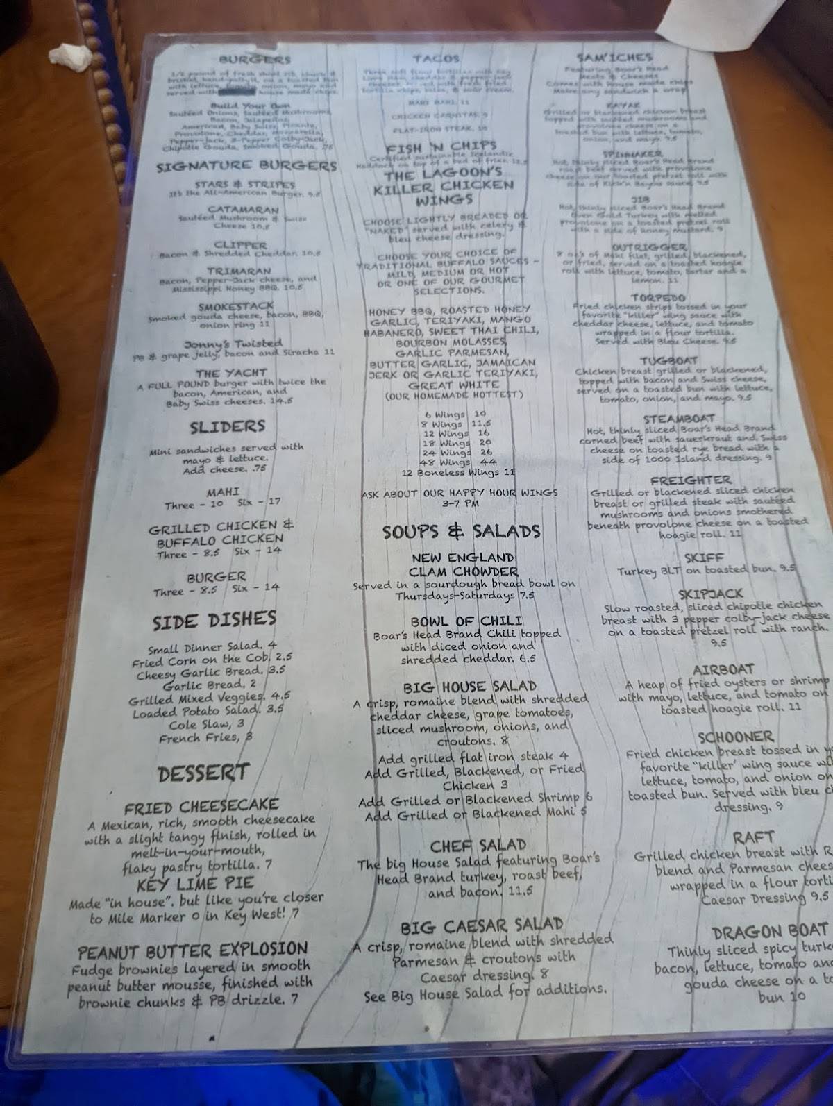 Menu at Blue Lagoon Saloon pub & bar, Sebring