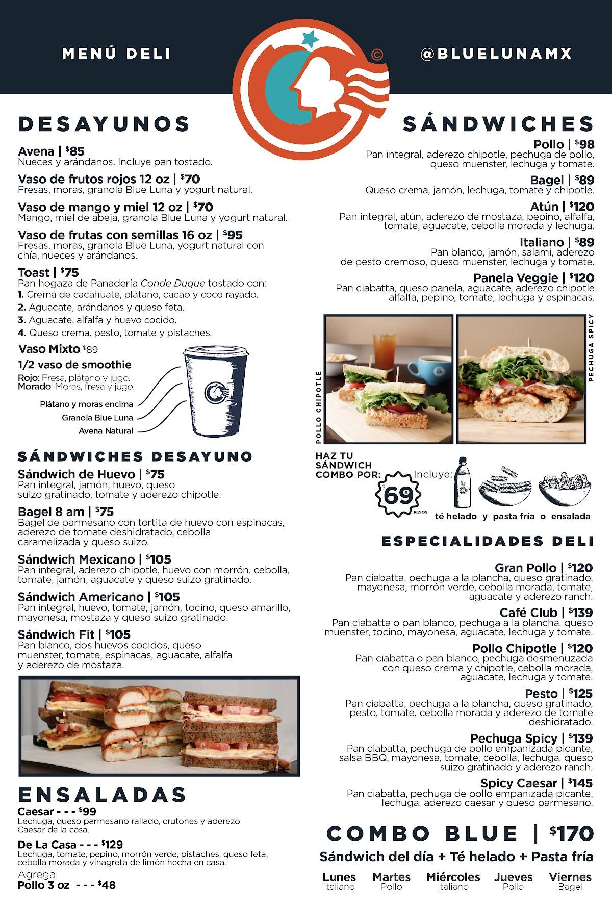Carta del café Blue Luna Ermita, Tijuana, Av. Ermita Sur 4984