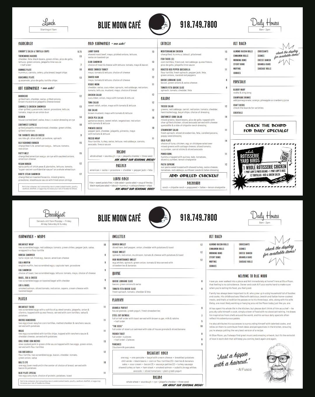 Menu at Blue Moon Café restaurant, Tulsa
