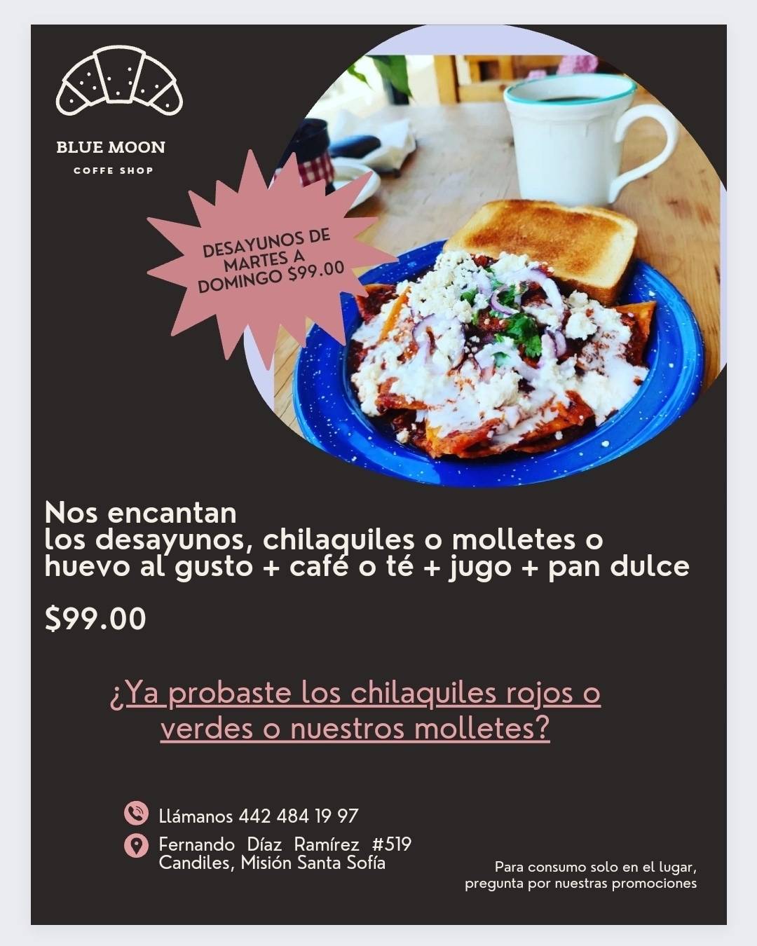 Carta del restaurante Blue Moon Coffee shop, Candiles