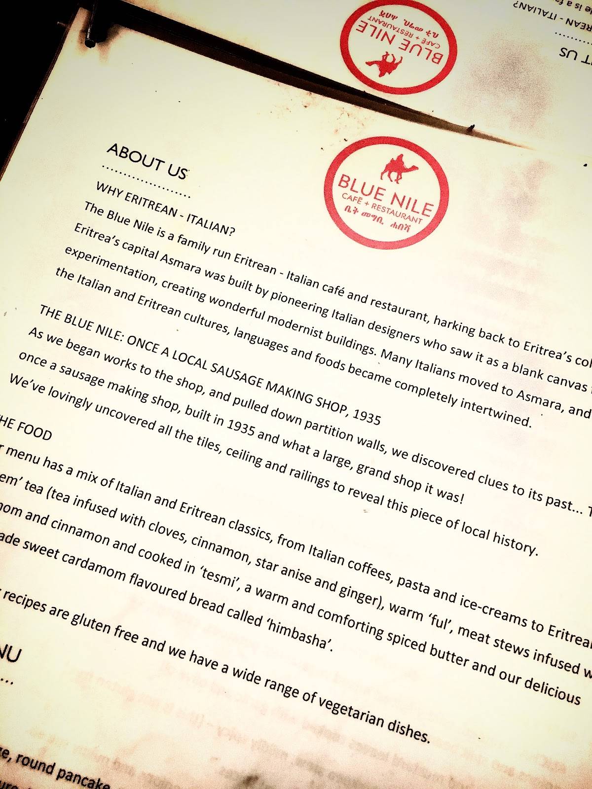 Menu at Blue Nile restaurant, London, 73 Woolwich New Rd