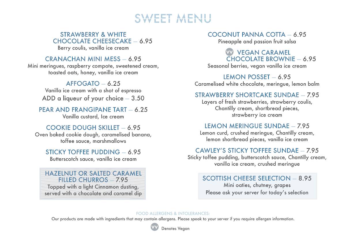 Menu at Boardwalk restaurant, Falkirk