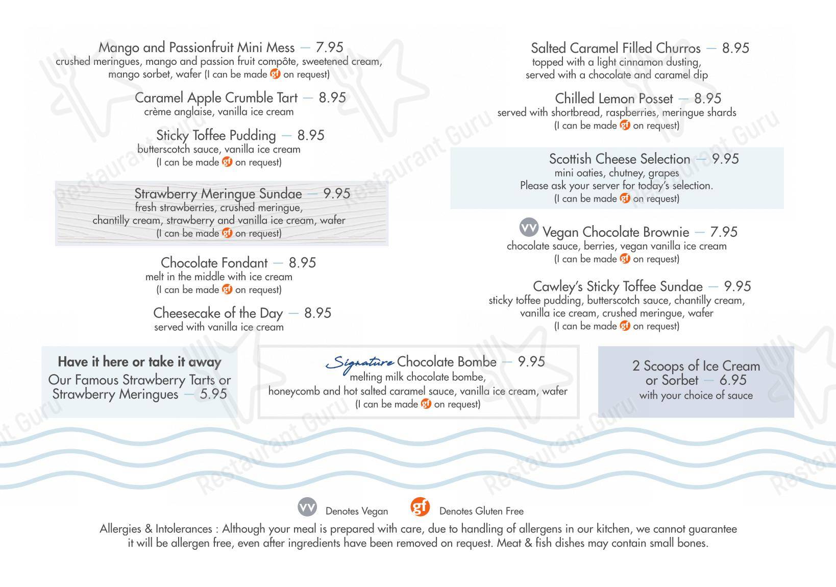 Menu at Sea-Salt restaurant, Falkirk