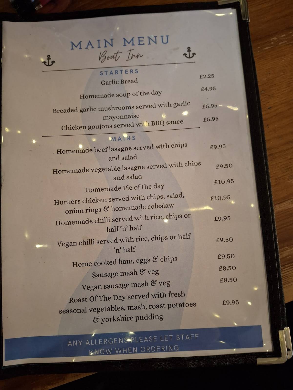 Menu at Boat Inn pub & bar, Leek, 170 Basford Bridge Ln