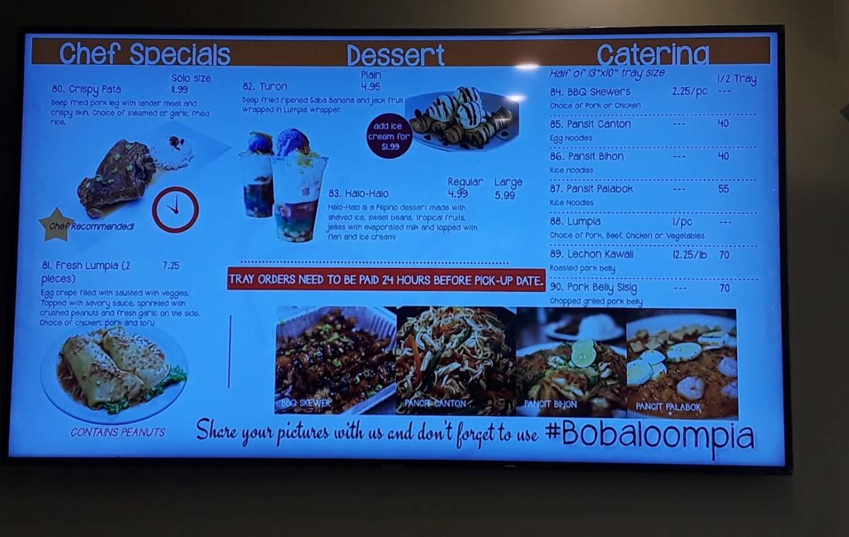 Menu at Bobaloompia restaurant, Tyler, 4601 S Broadway Ave