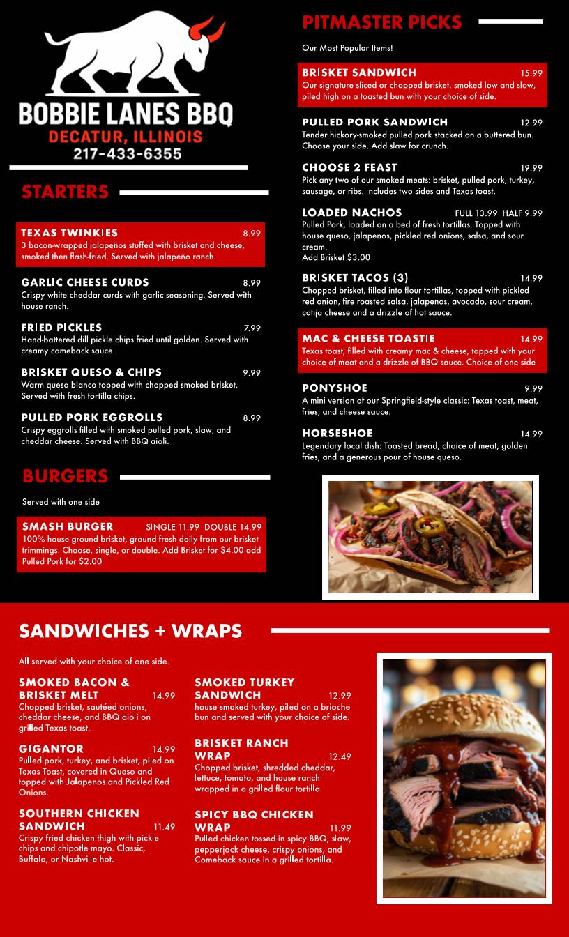 Menu at Bobbie Lane's BBQ, Decatur