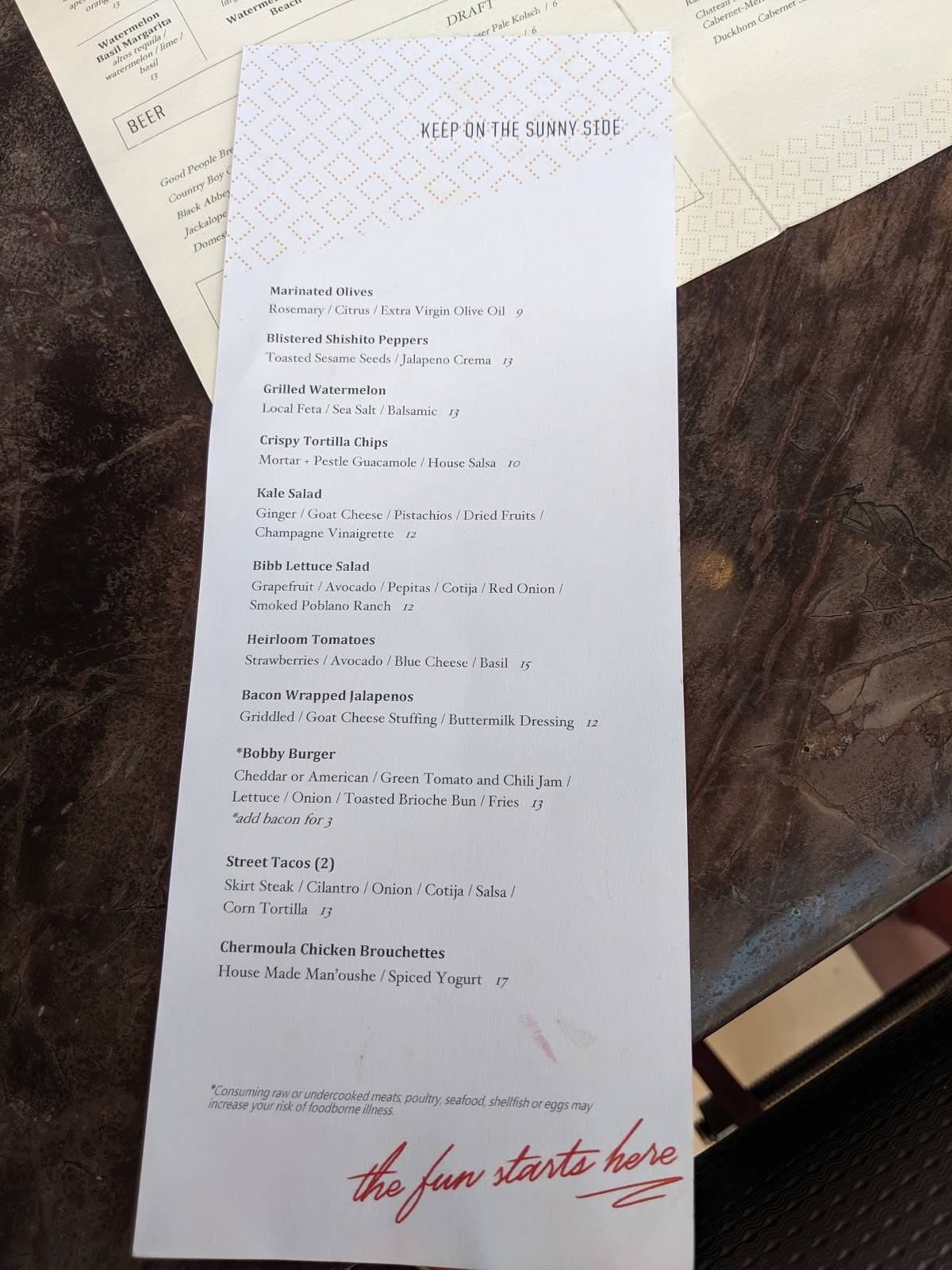 Menu at Bobby Hotel Rooftop Lounge pub & bar, Nashville