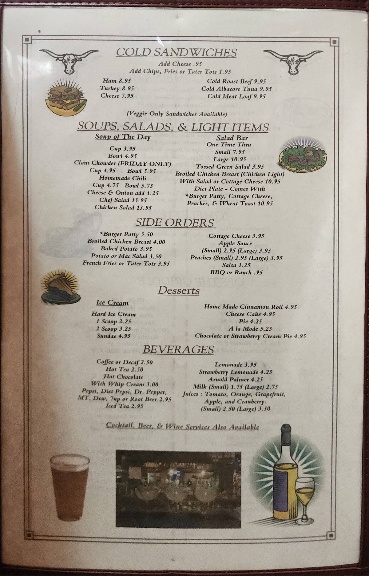 Menu at Bob's Texas T-Bone + Frosty's Lounge pub & bar, Rufus