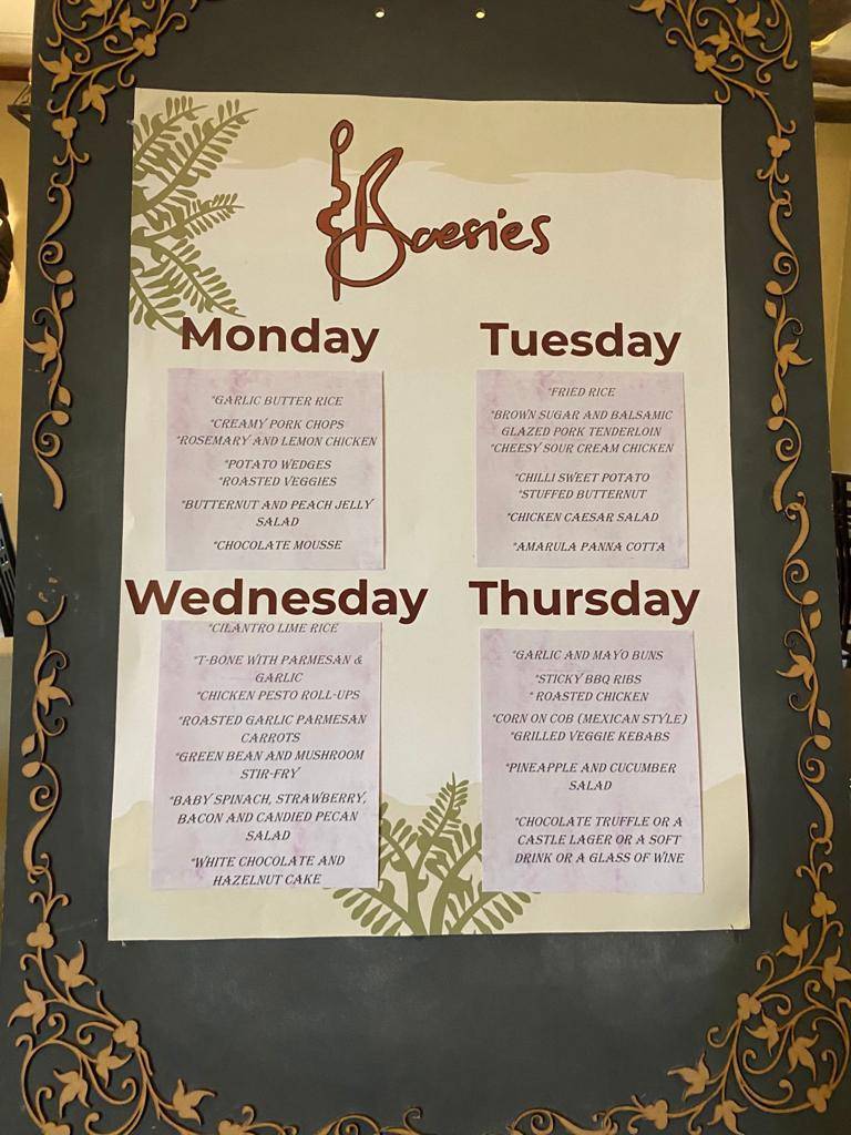 Menu at Boesies Weddings, Functions and Events Venue restaurant, Secunda