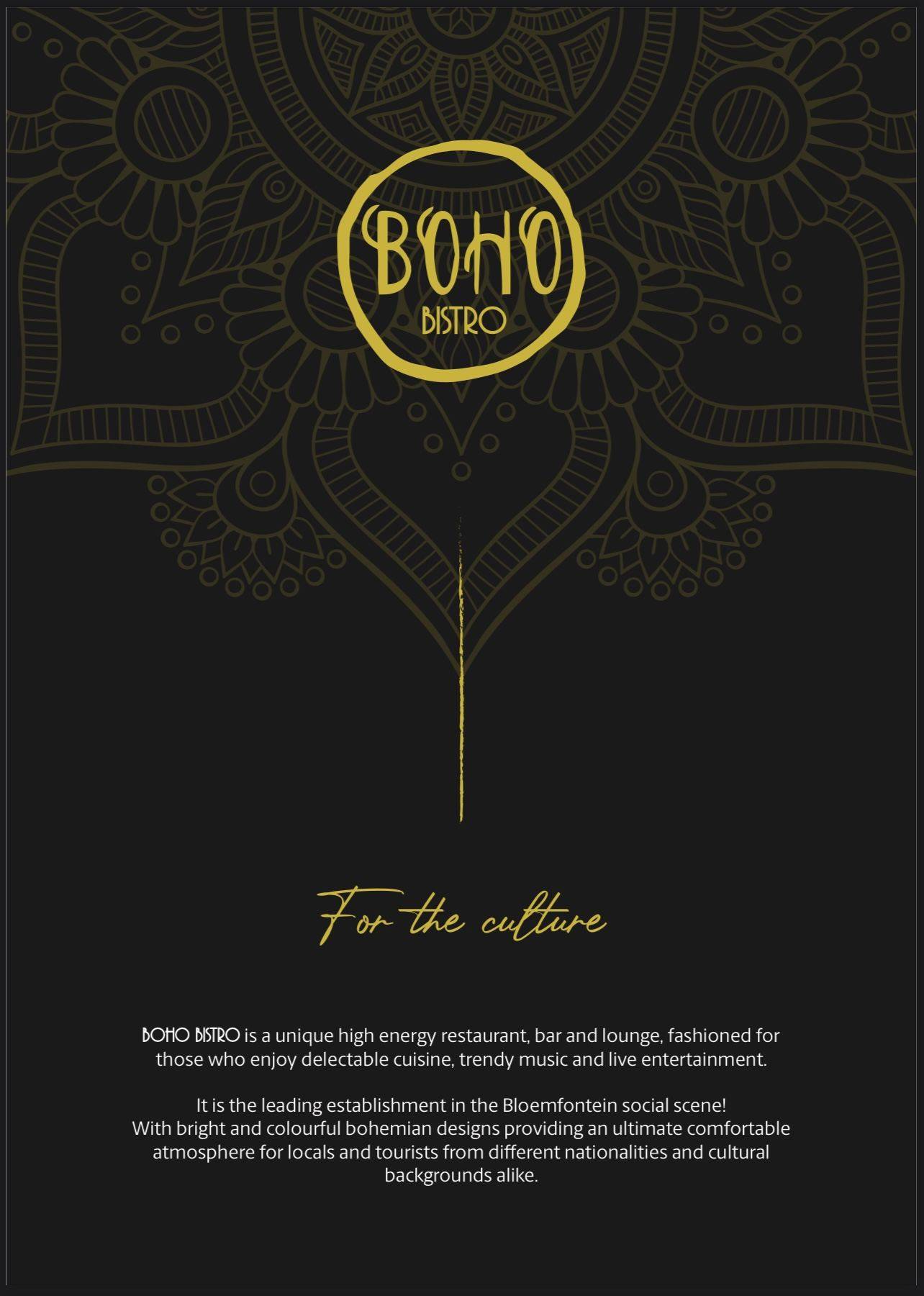 Menu at Boho Bistro restaurant, Bloemfontein