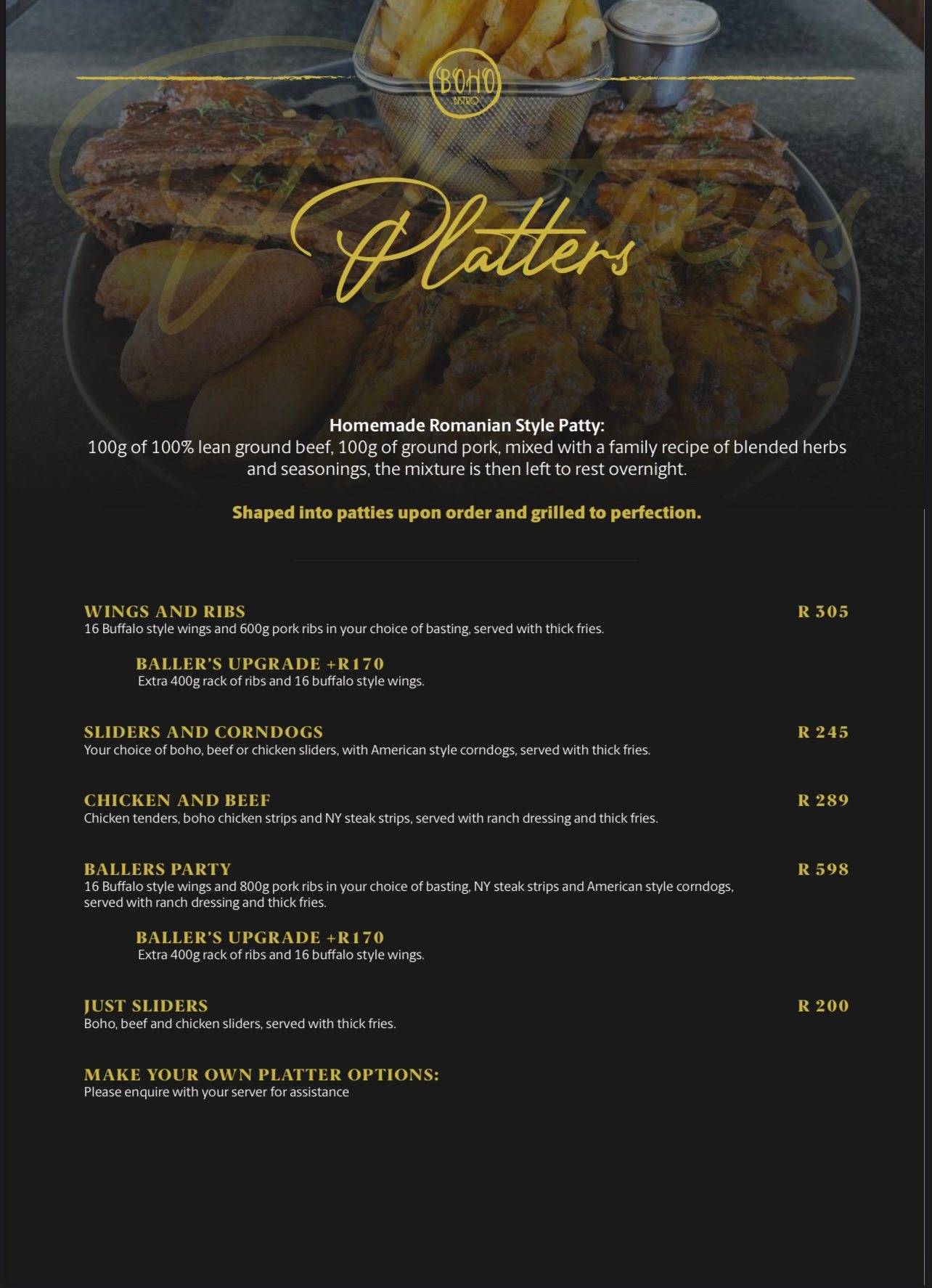 Menu at Boho Bistro restaurant, Bloemfontein
