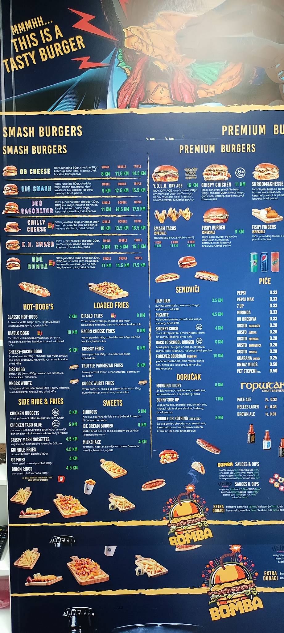 Menu at Bomba Smash Burgers restaurant, Banja Luka