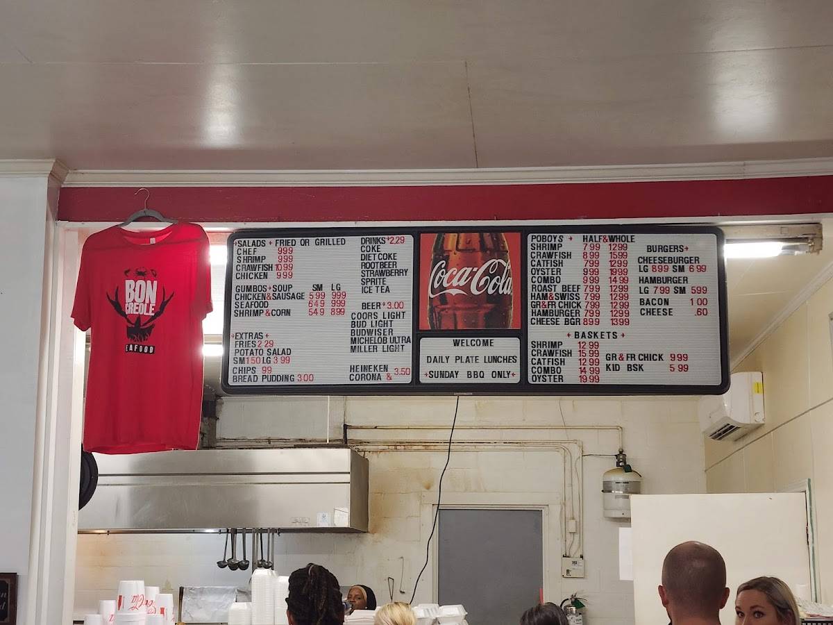 Menu at Bon Creole restaurant, New Iberia