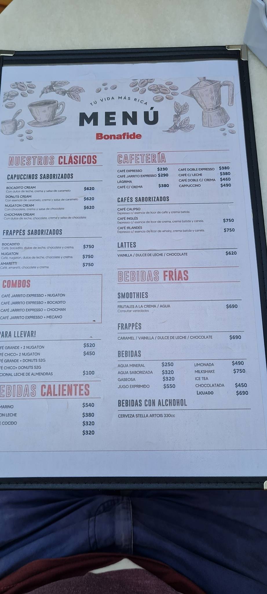 Menu at Bonafide cafe, Munro
