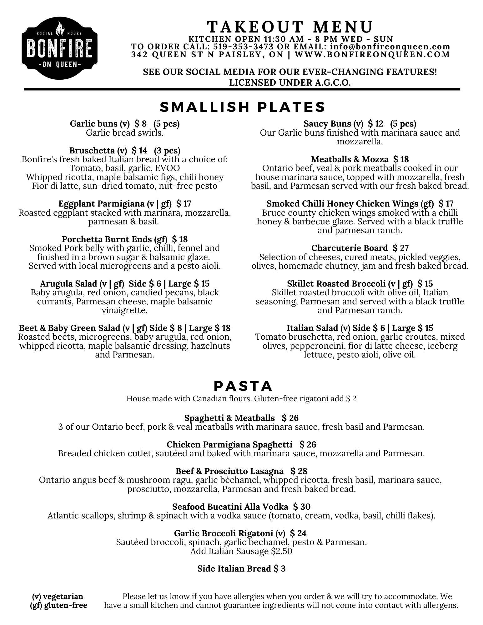Menu at Bonfire on Queen pizzeria, Paisley