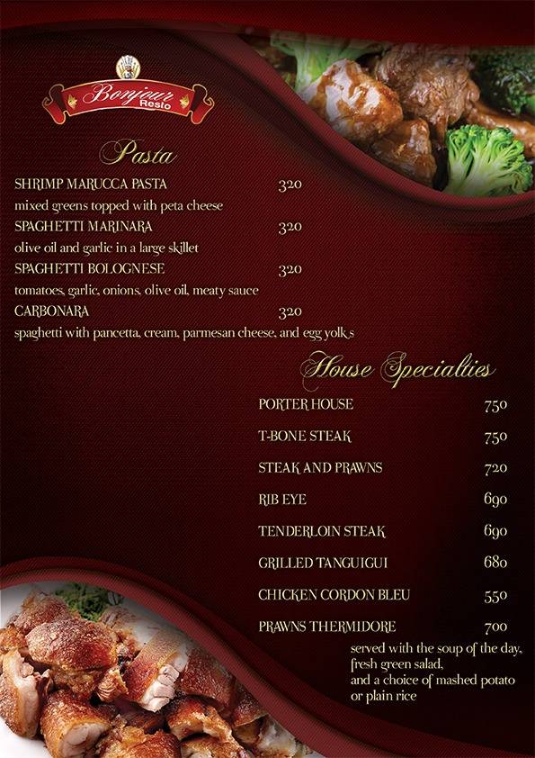 Menu at Bonjour Resto restaurant, Baguio