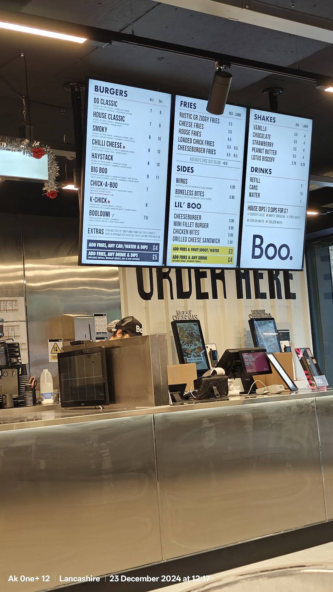 Menu at Boo restaurant, Preston