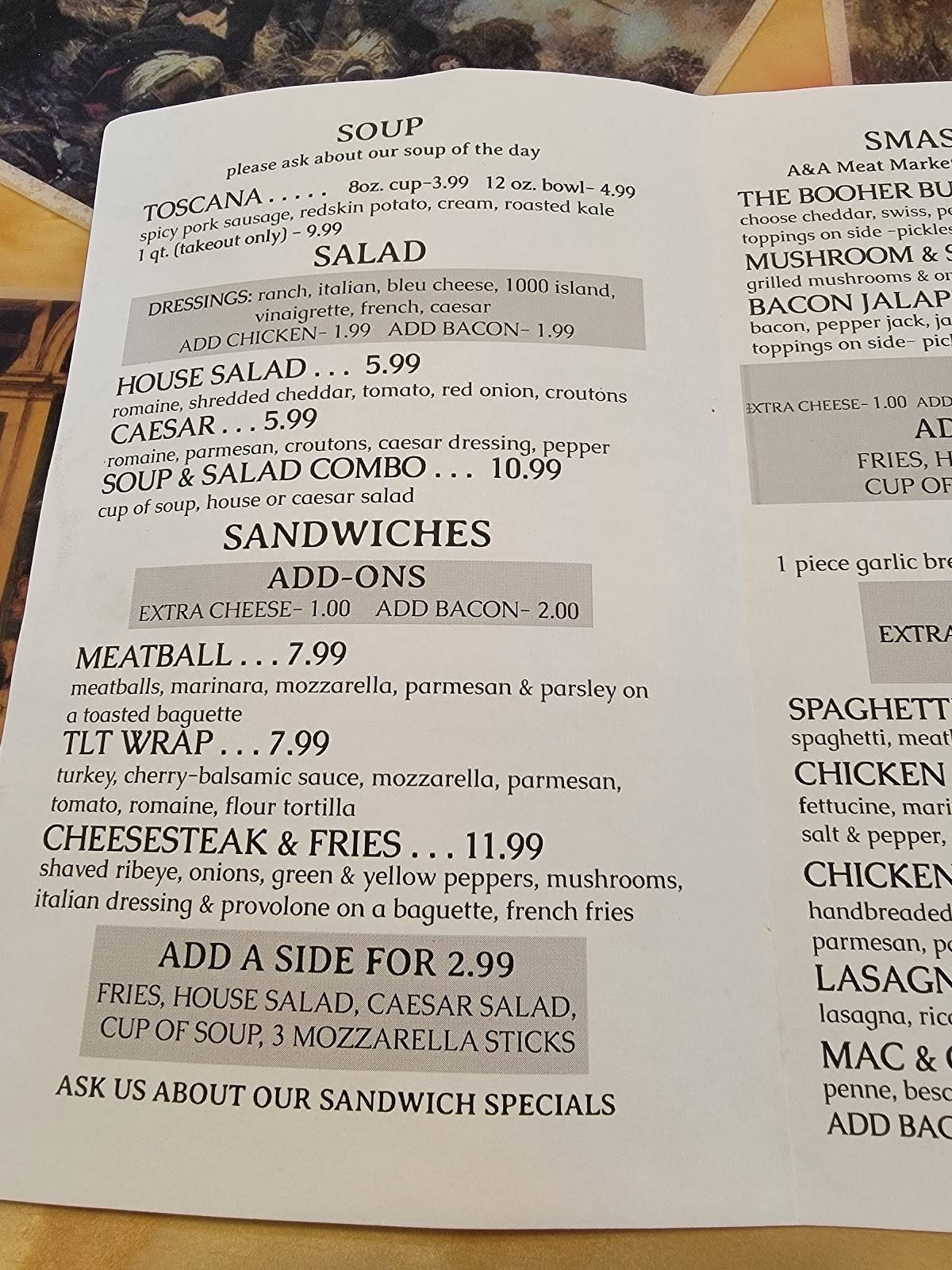Menu at Booher’s Fresh Market & Diner restaurant, Jackson
