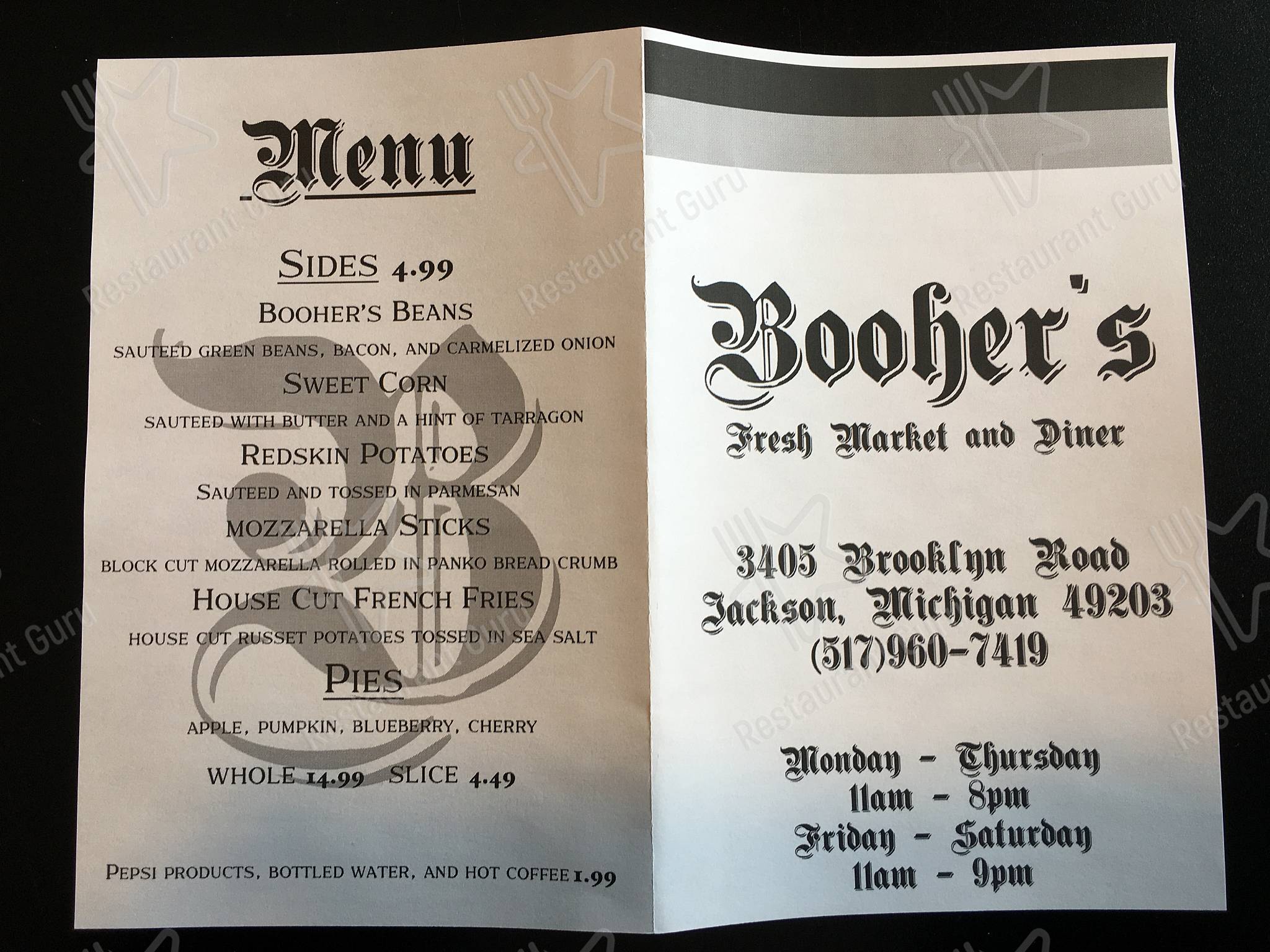 Menu at Booher’s Fresh Market & Diner restaurant, Jackson