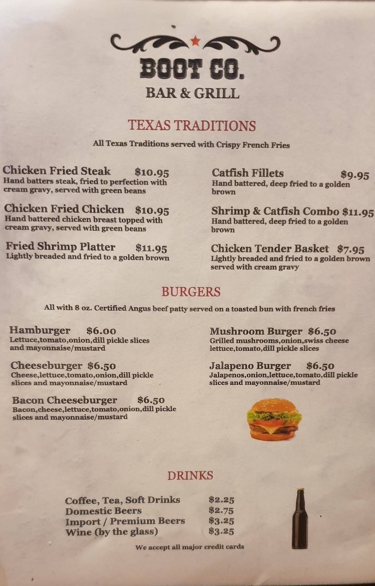 Menu at Boot Co Bar & Grill, Raymondville