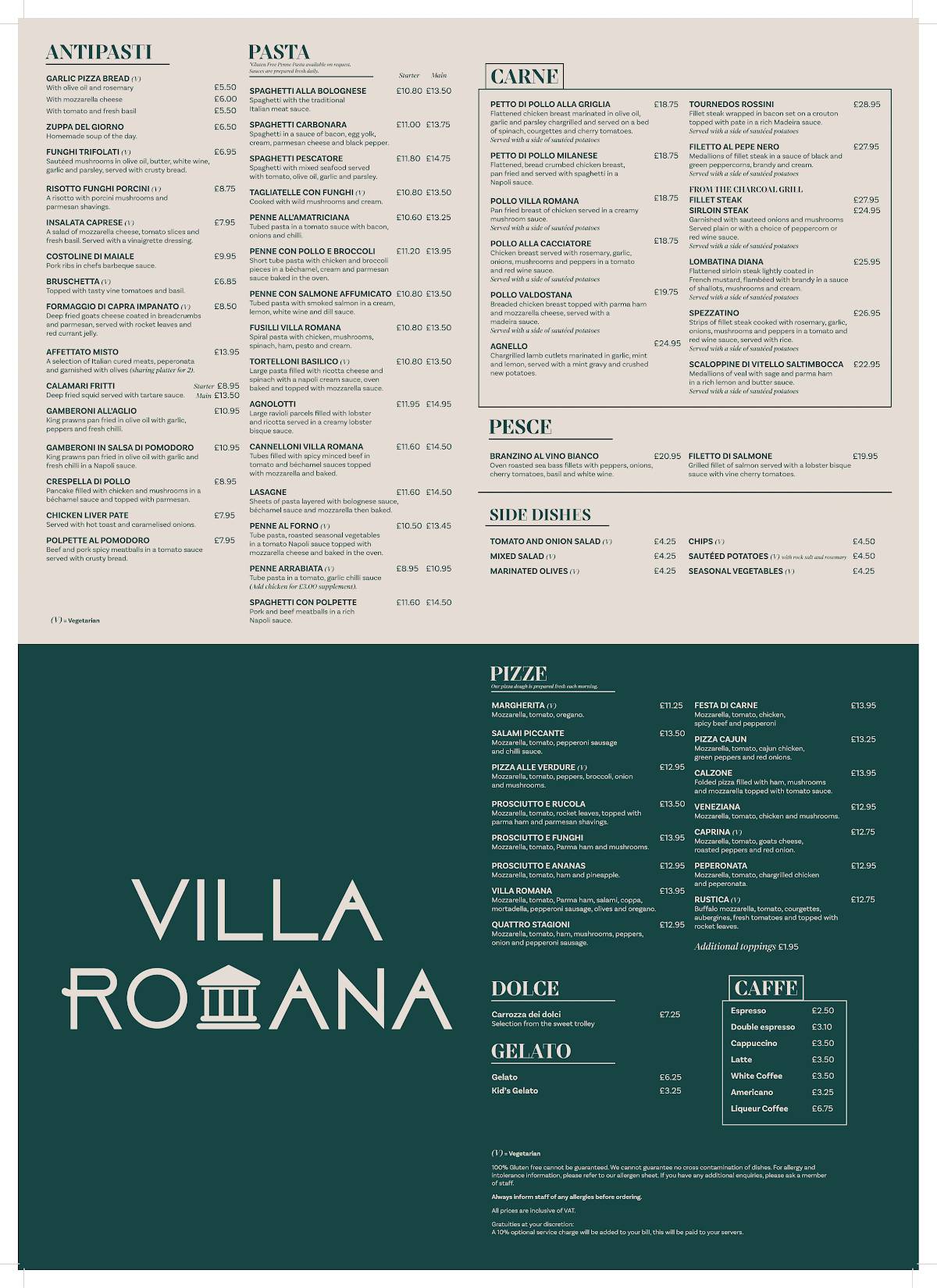 Menu at Villa Romana - Italian Restaurant Liverpool, Liverpool