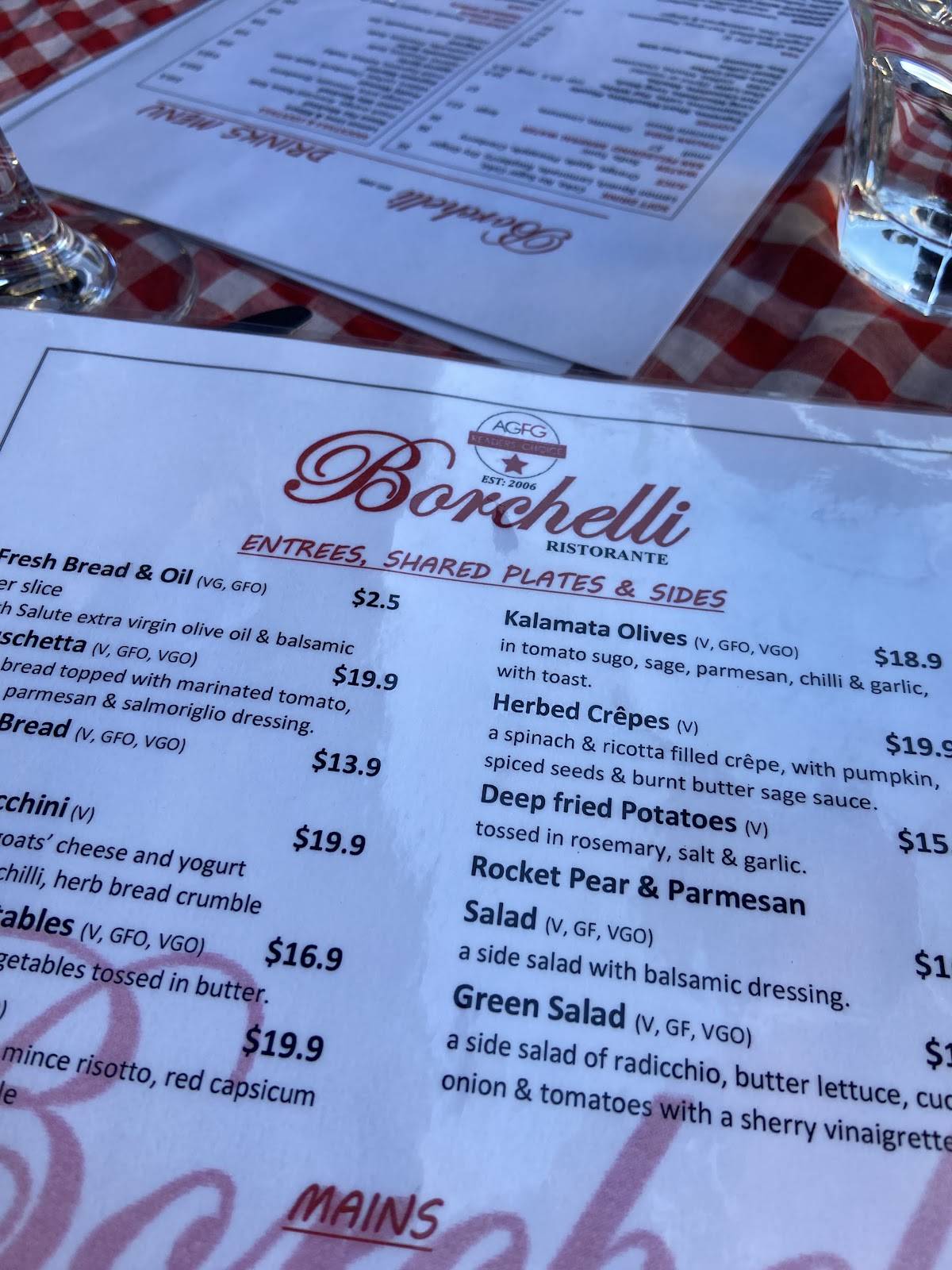 Menu at Borchelli Ristorante restaurant, Bendigo, 18 Mitchell St