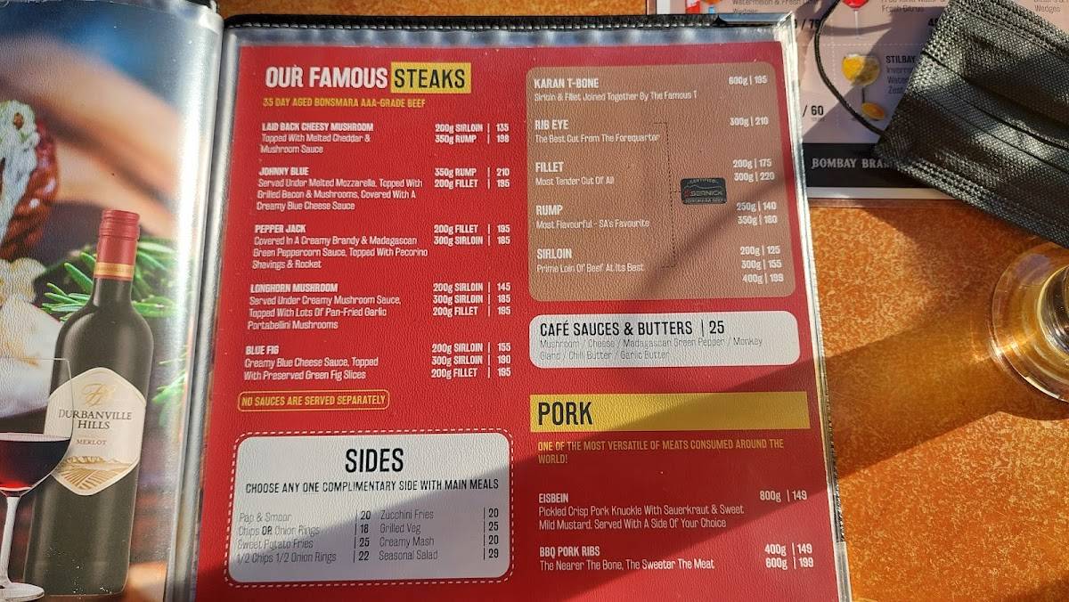 Menu at Bossa Tyger Falls restaurant, Cape Town, Shop 2