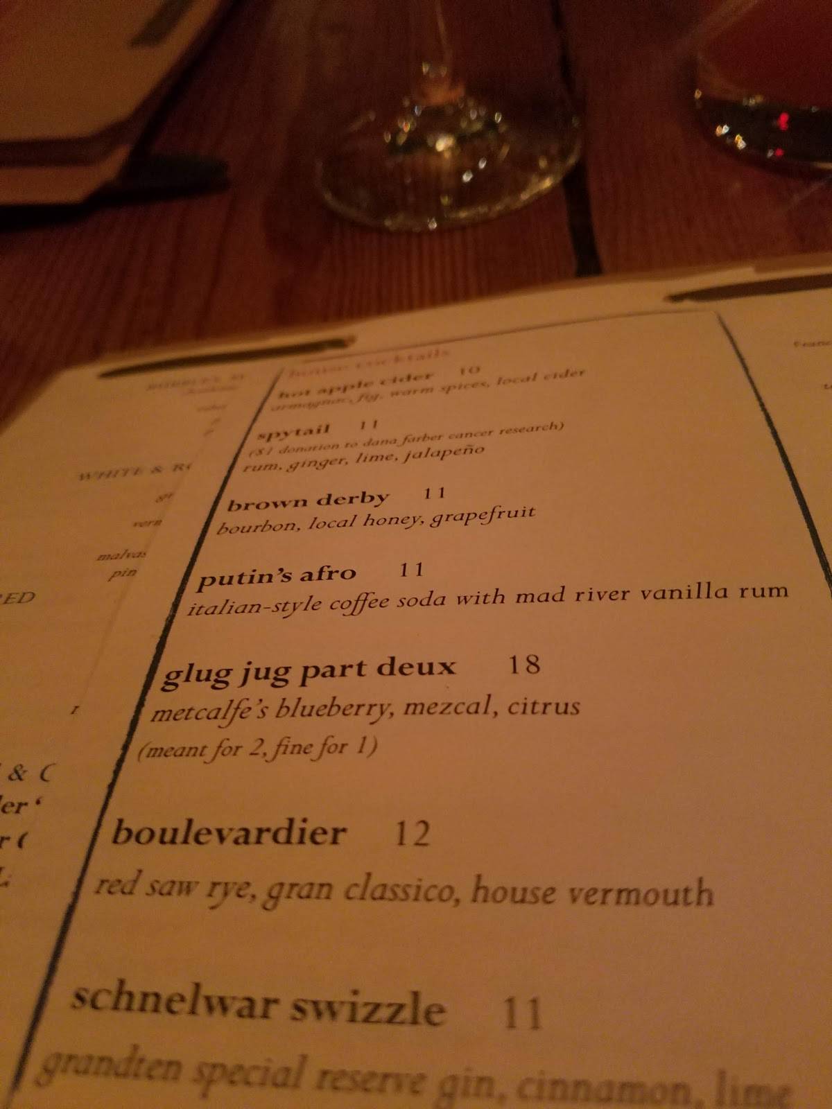 Menu at Puritan & Company pub & bar, Cambridge