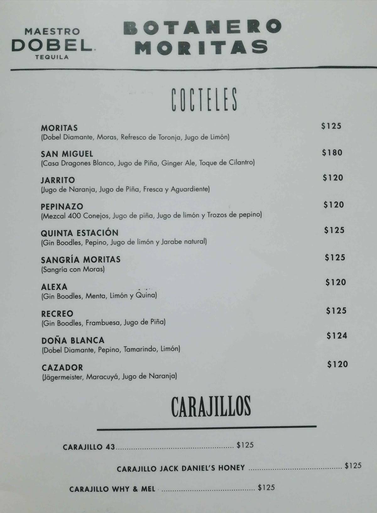 Carta del pub y bar Botanero Moritas Insurgentes, Monterrey, Av ...