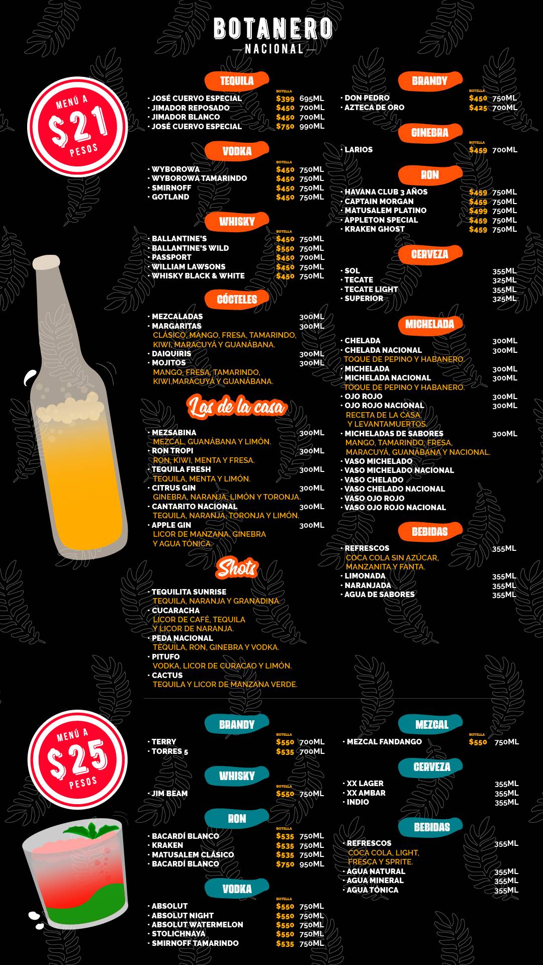 Carta del pub y bar Botanero Nacional Plaza del Toros, Cancún, Av. Sayil 30