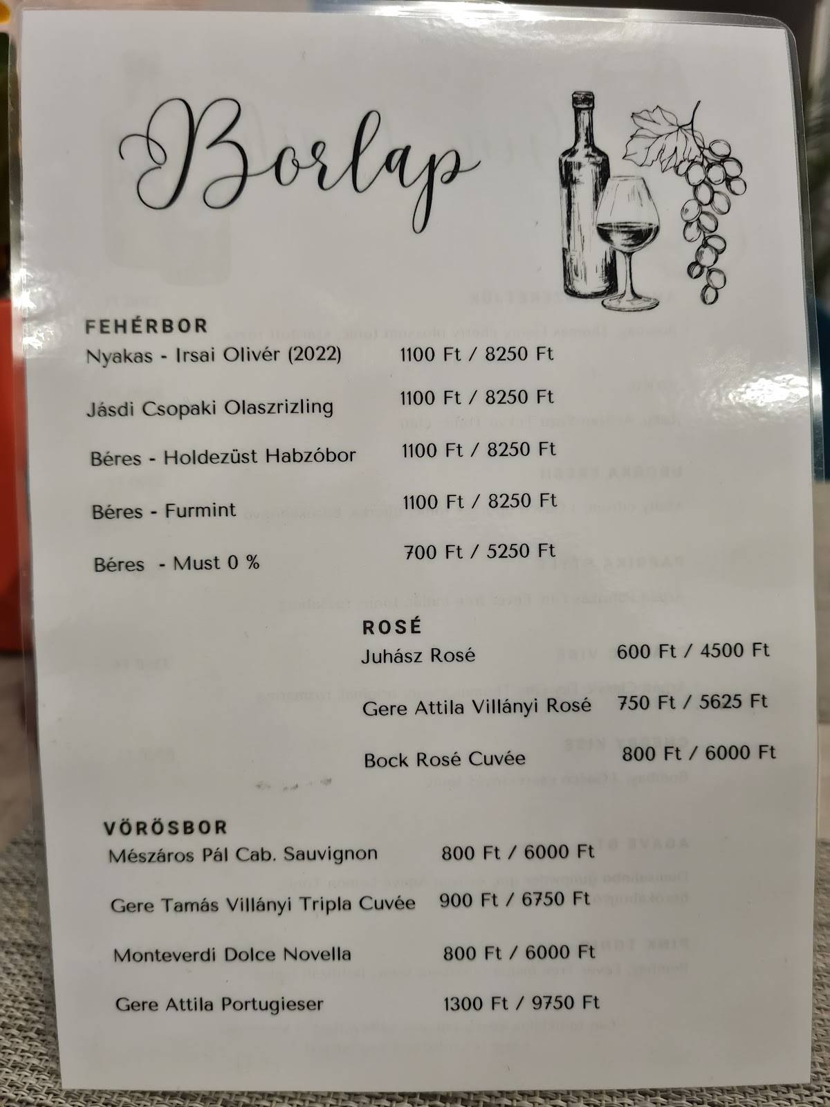 Menu at Botanic Bistro restaurant, Vácrátót