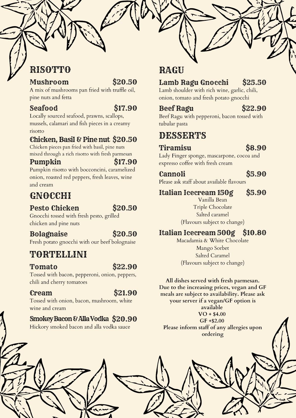 Menu at Botticelli's Italian Kitchen restaurant, Kallangur, Shop 8/1378 ...