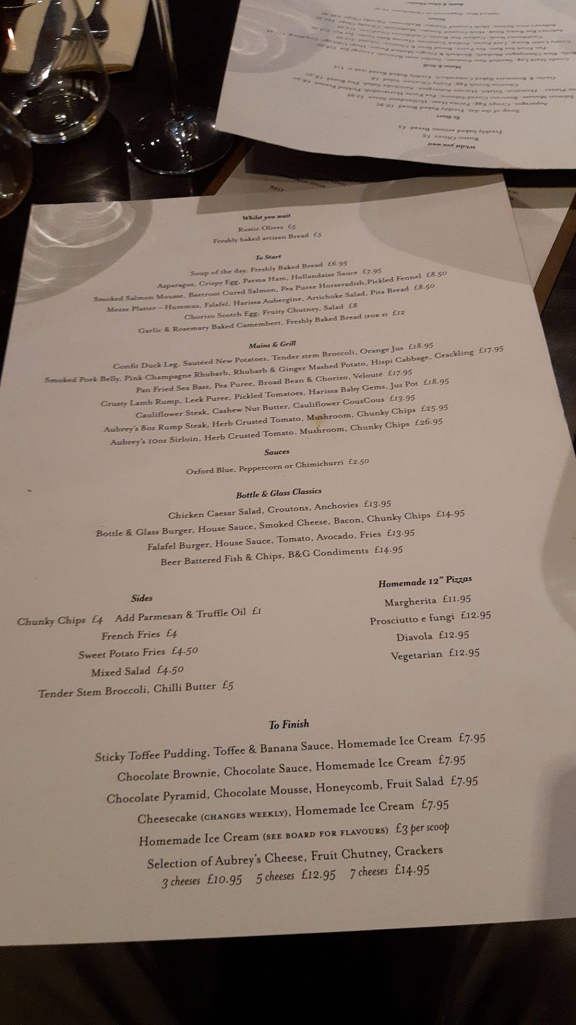 Menu at Bottle & Glass pub & bar, Dinton-with-Ford and Upton