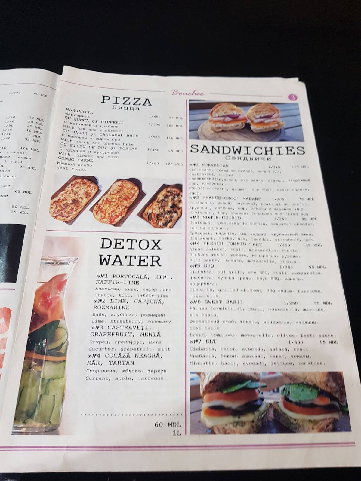 Menu at Bouchee, Chisinau