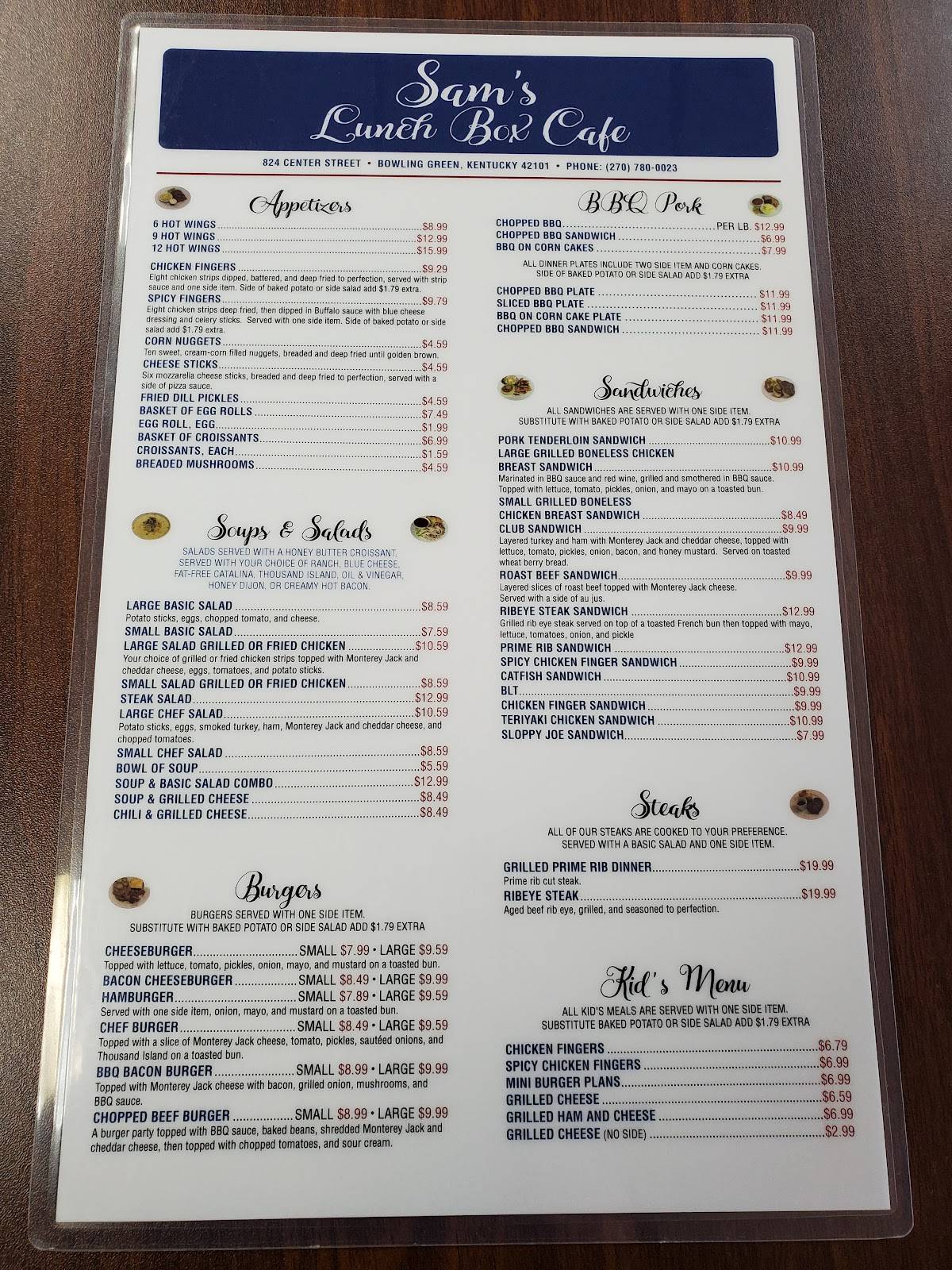Menu at Lunch Box Cafe, Bowling Green