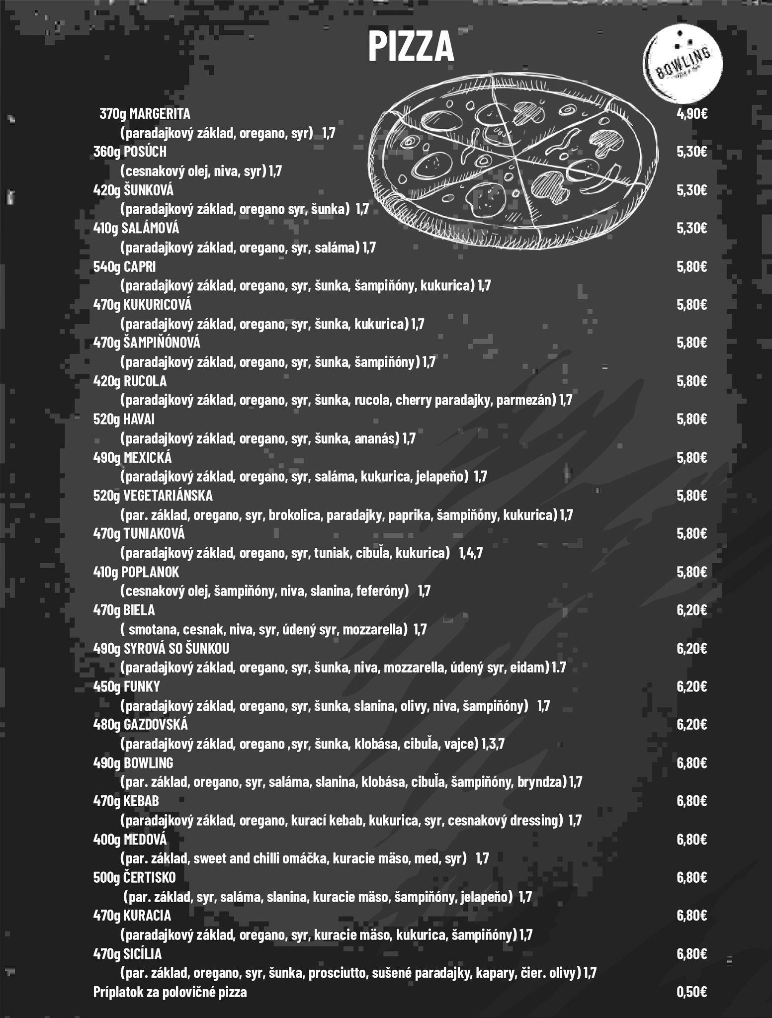 Menu at Bowling pizza a bar, Stropkov
