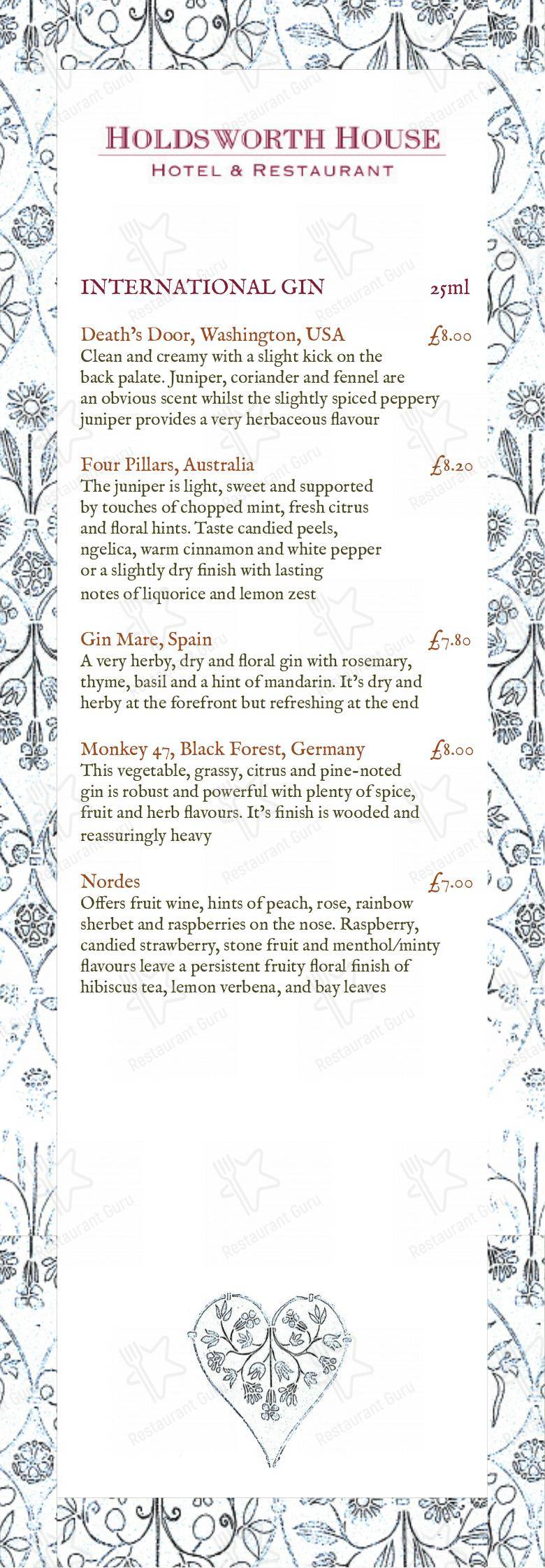 Menu at HOLDSWORTH HOUSE HOTEL AND RESTAURANT, Halifax