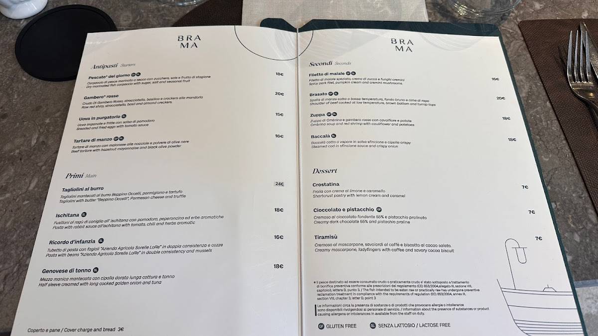 Menu at Brama Restaurant, Cefalù