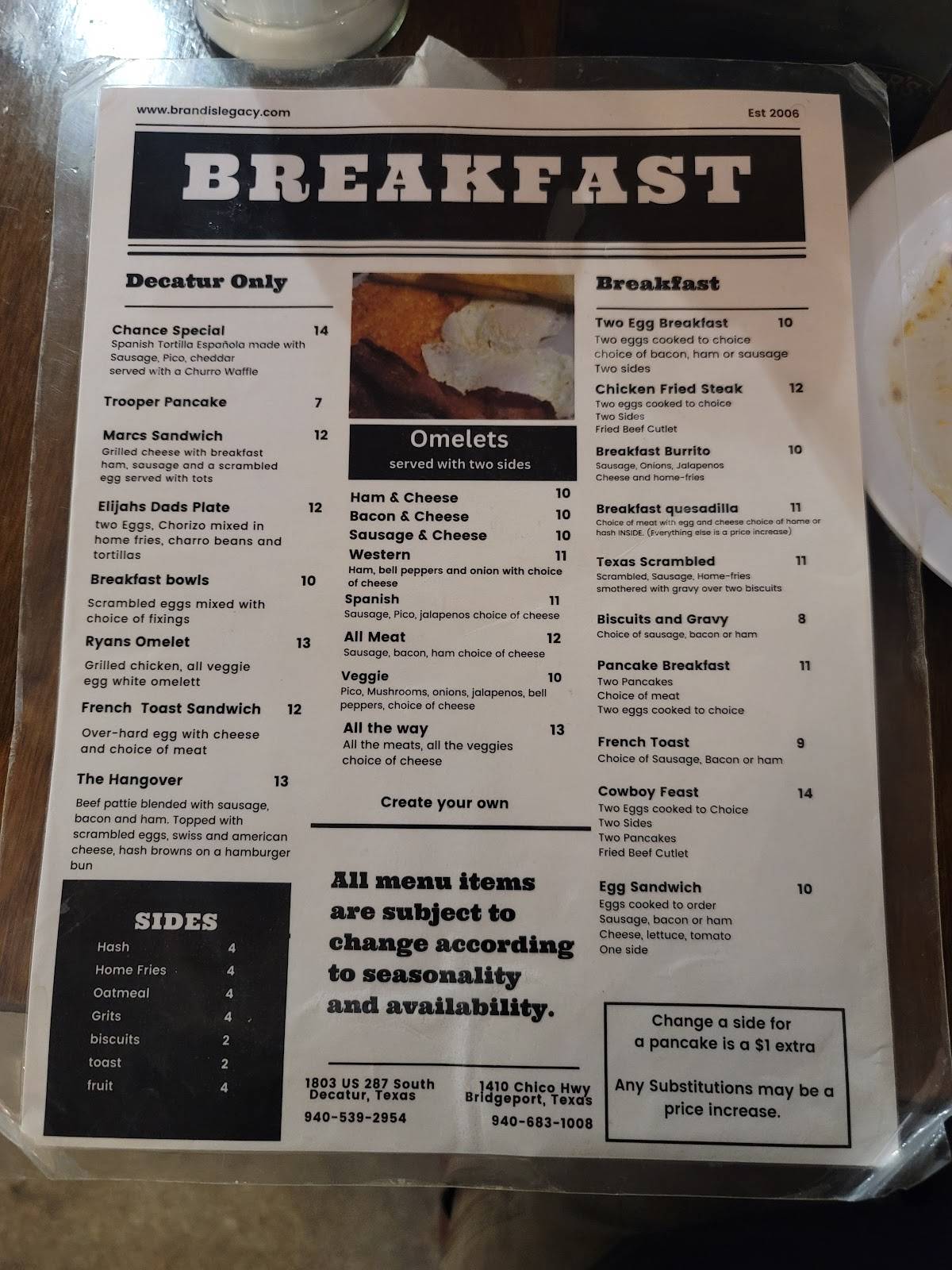 Menu at Brandi's Country Kitchen restaurant, Decatur, U. S. 81